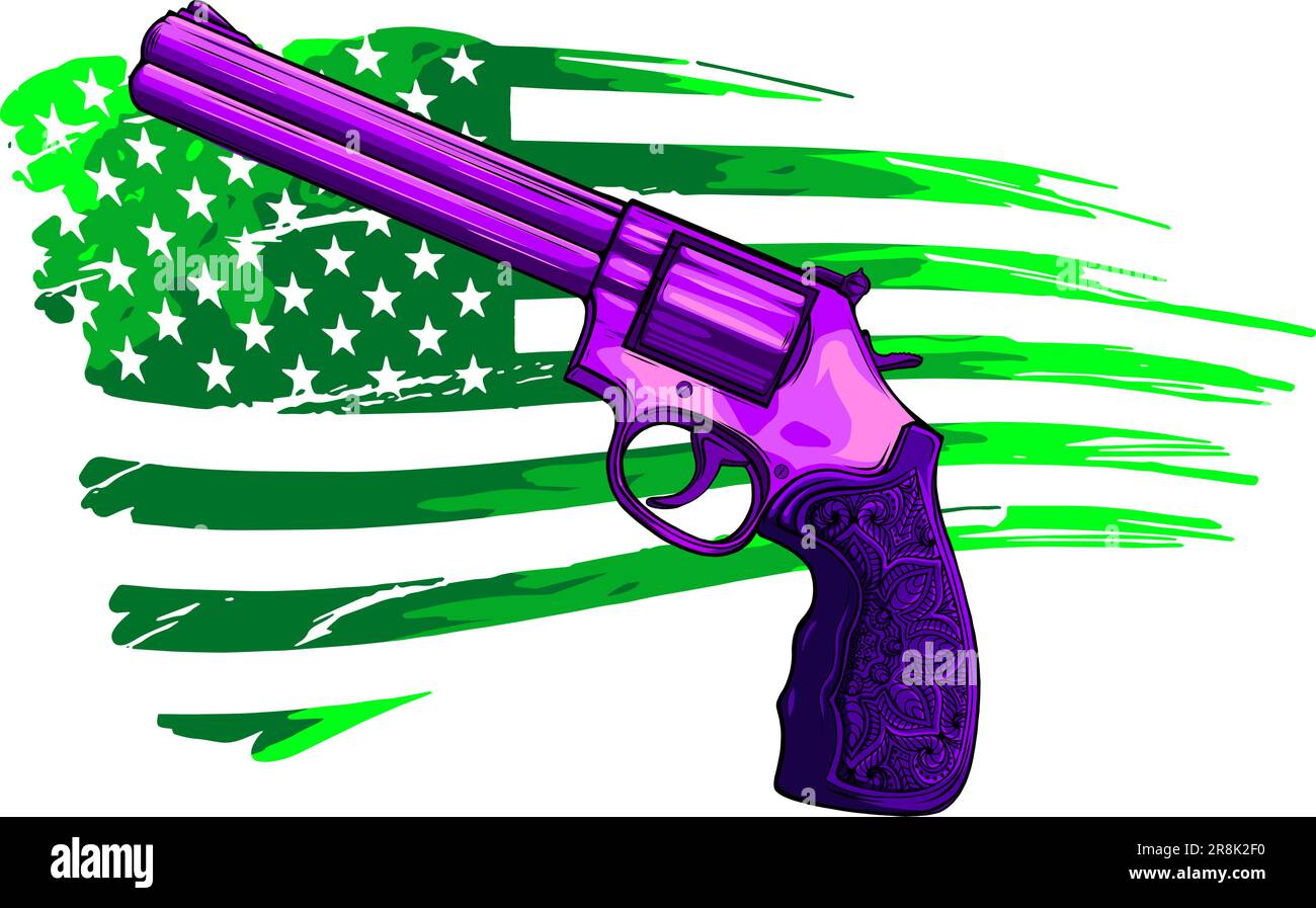 Big Revolver with USA flag. Vector Illustration isolated on white ...