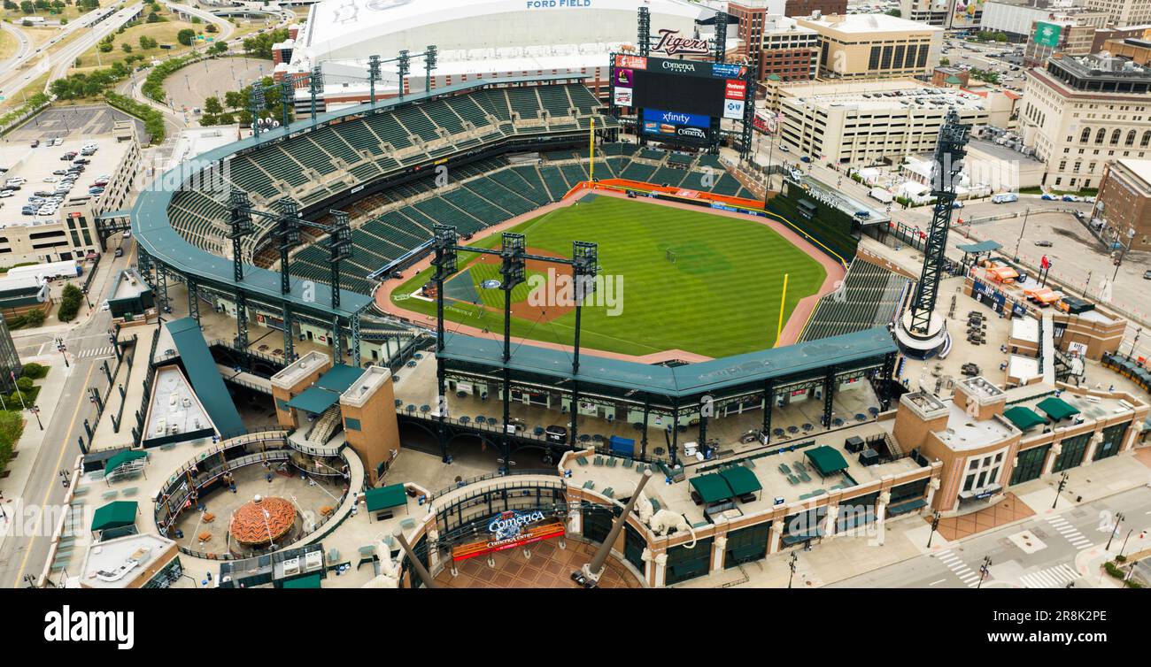 Comerica Baseball Stadium in Detroit aerial view - home of the Detroit ...