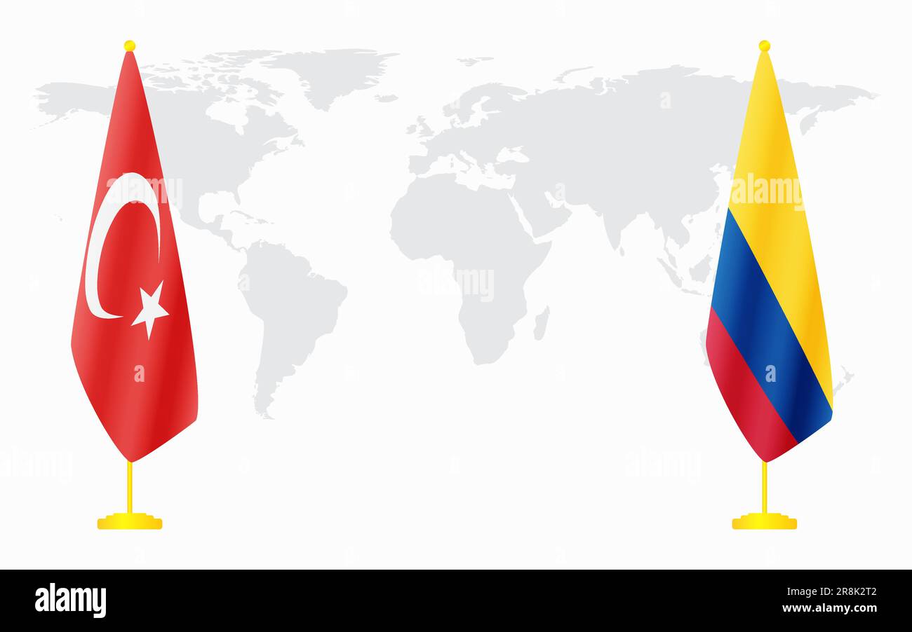 Turkey and Colombia flags for official meeting against background of ...