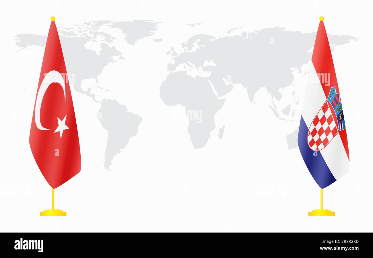 Turkey and Croatia flags for official meeting against background of ...