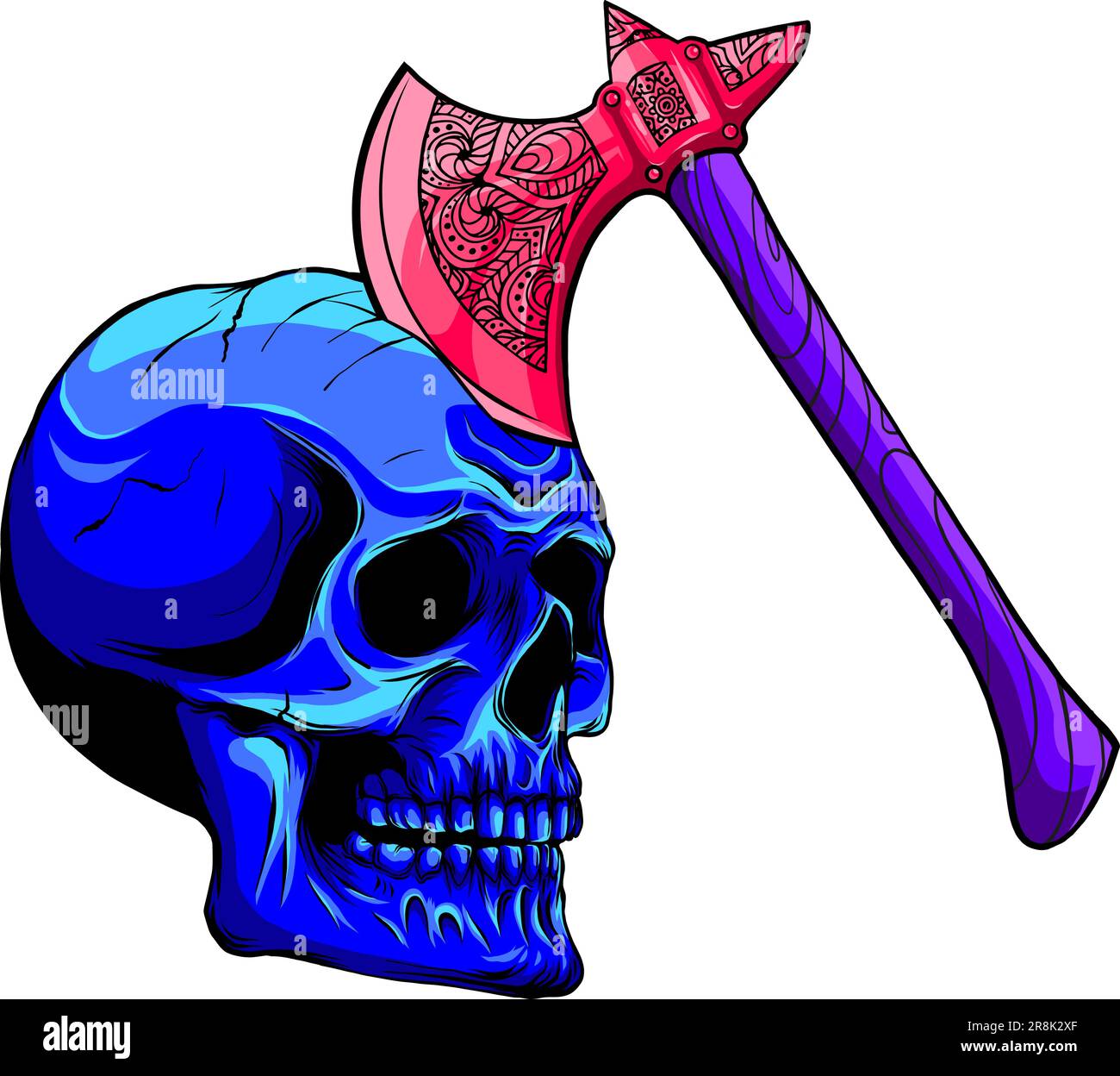 vector illustration of skull with ax art Stock Vector Image & Art - Alamy