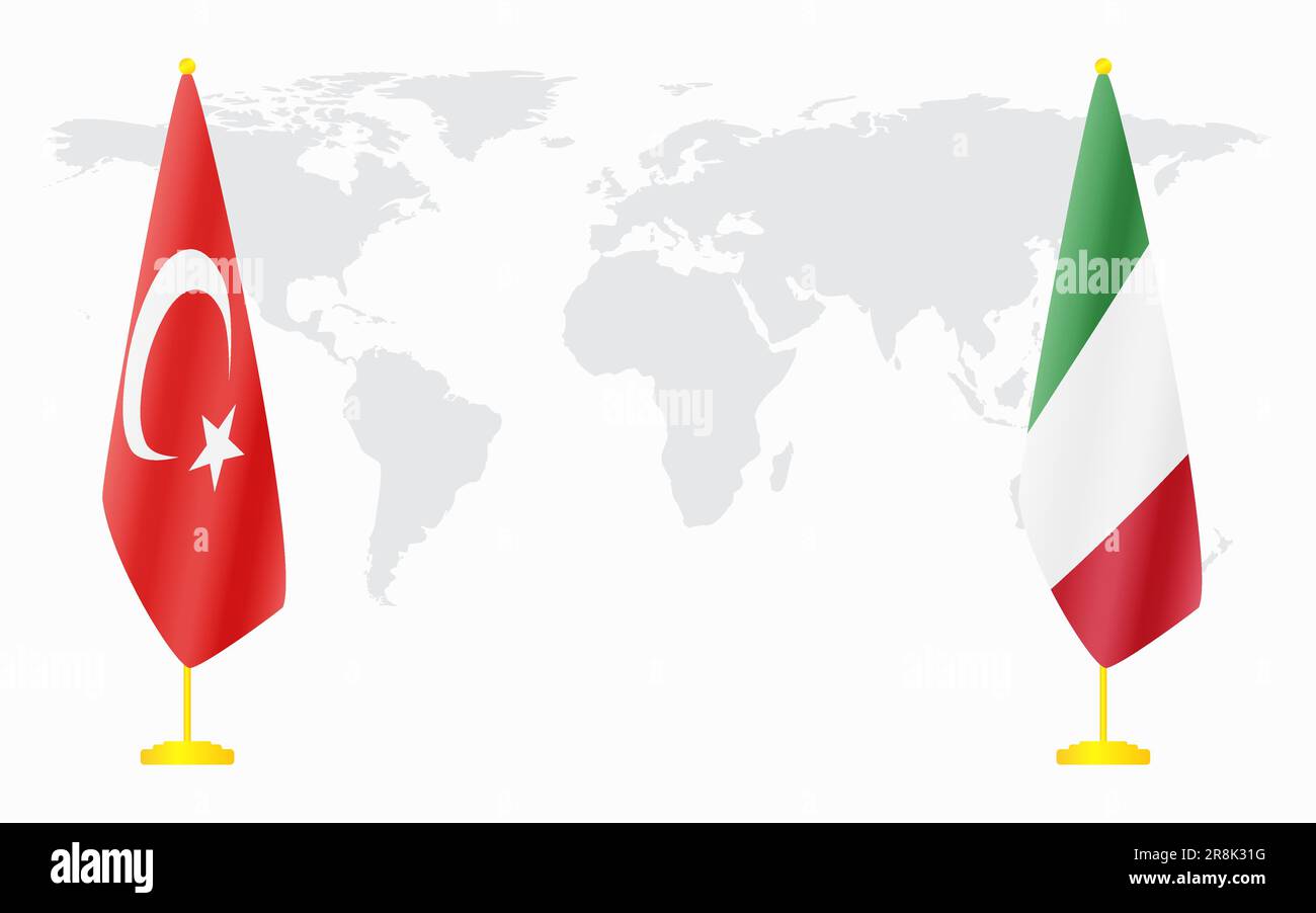Turkey and Italy flags for official meeting against background of world ...