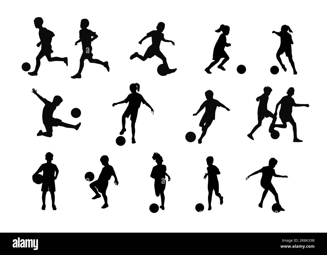 Kids playing soccer silhouettes Stock Vector Image & Art - Alamy