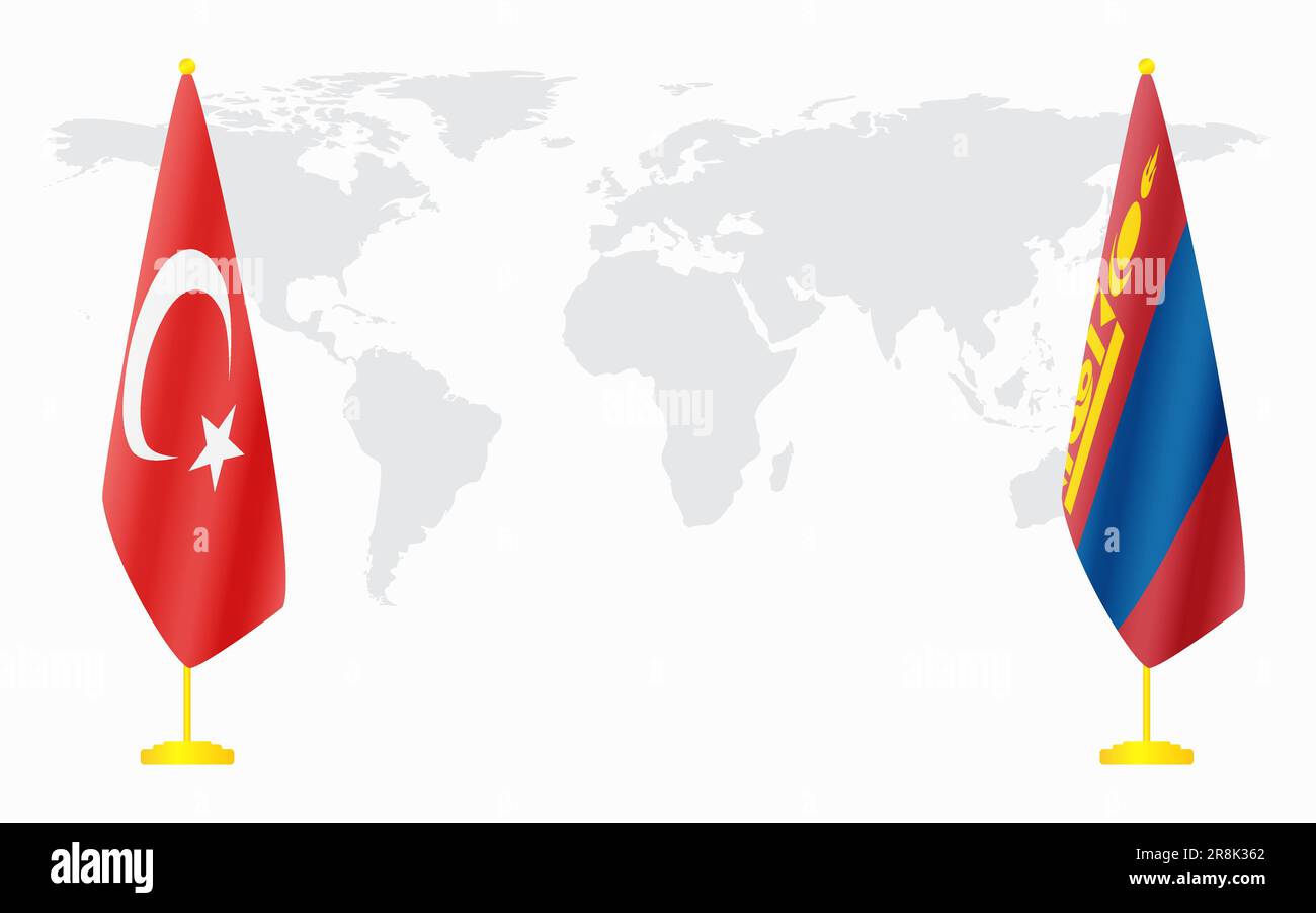 Turkey and Mongolia flags for official meeting against background of ...