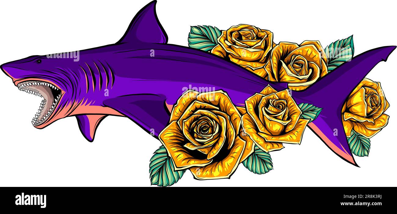 shark with red rose flower vector illustration Stock Vector Image & Art ...