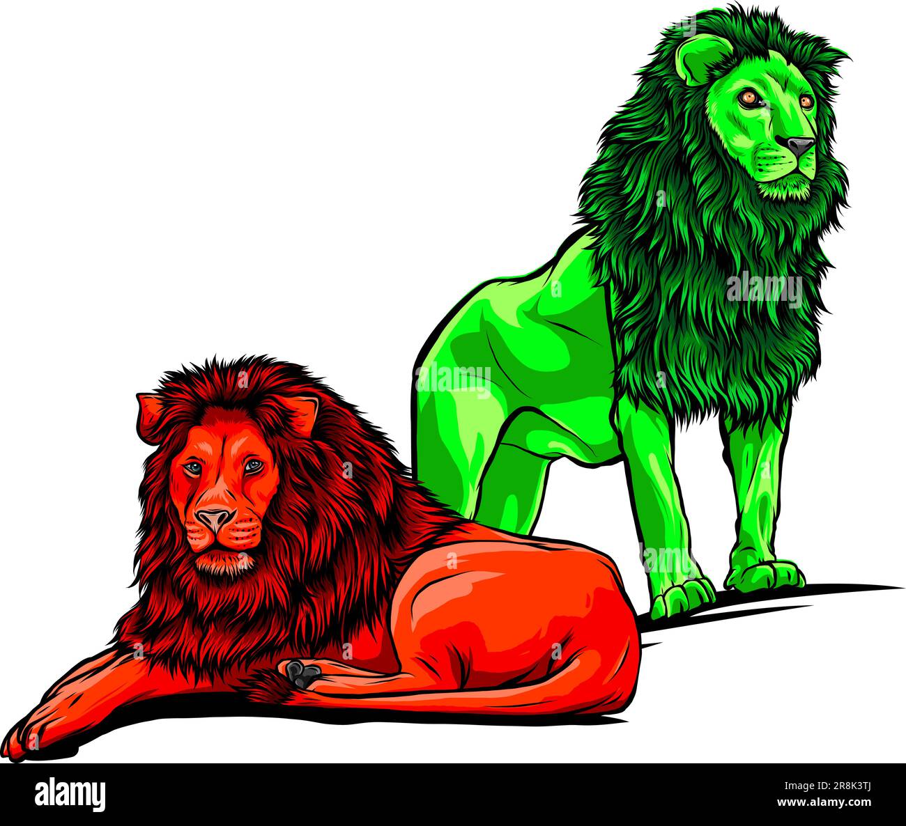 two lion. Vector illustration isolated on the white background Stock ...