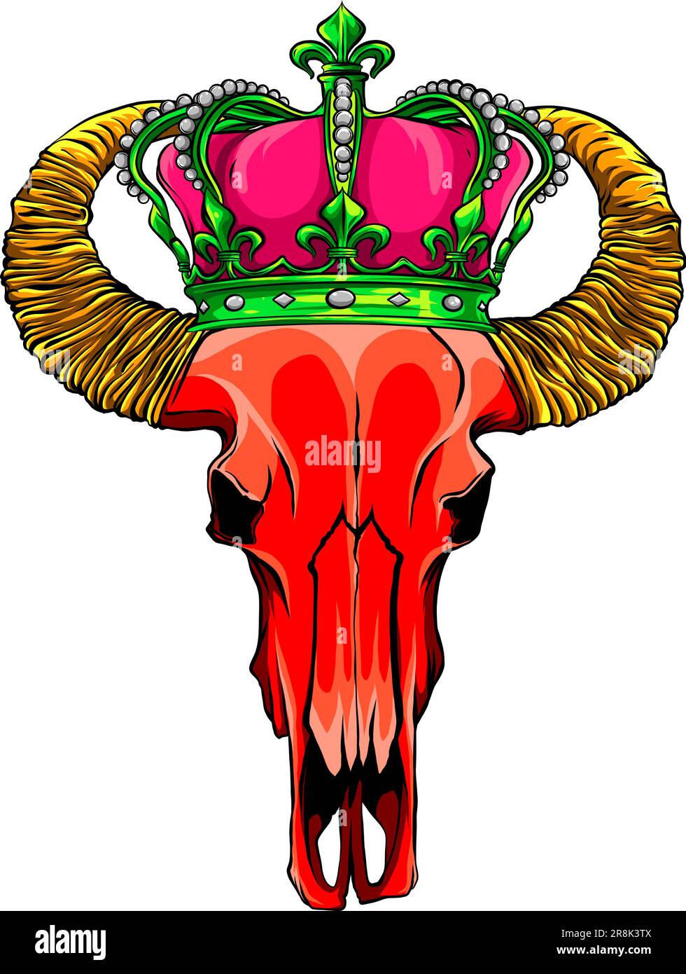 vector illustration of a bull skull wearing a crown with diamonds Stock ...