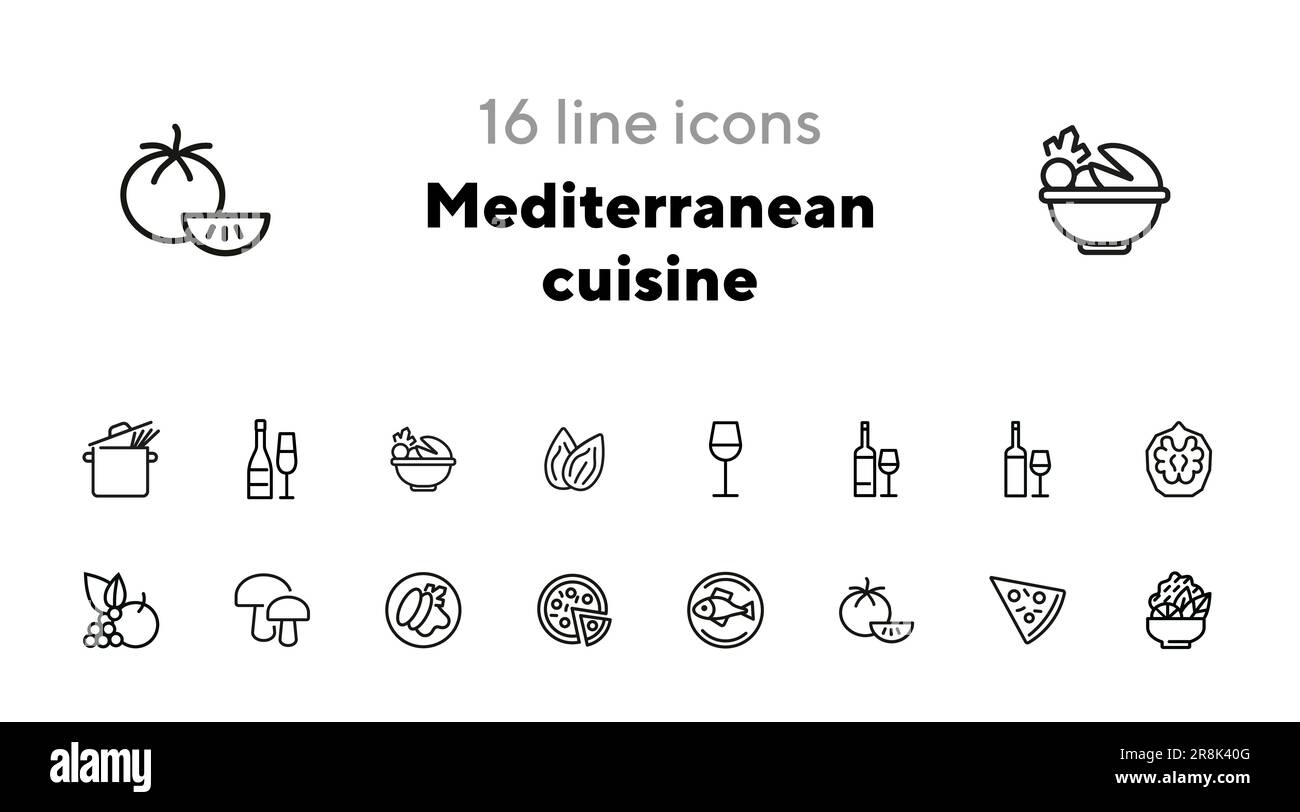Mediterranean cuisine line icon set Stock Vector Image & Art - Alamy