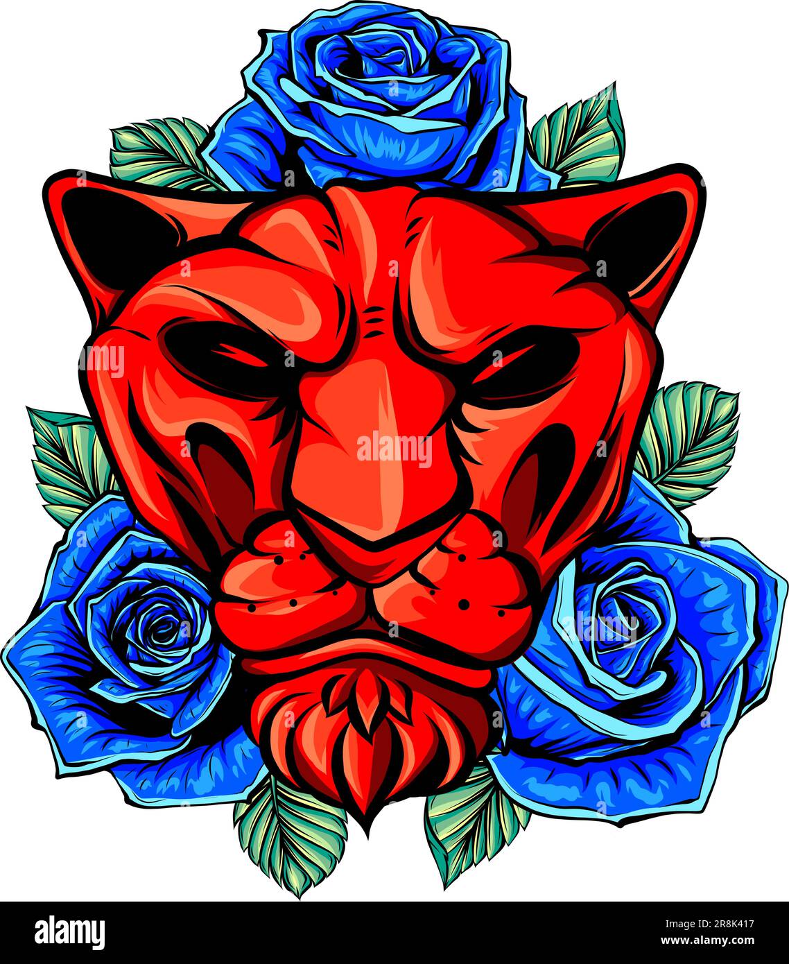 Lion with roses and leaves illustration Stock Vector Image & Art - Alamy