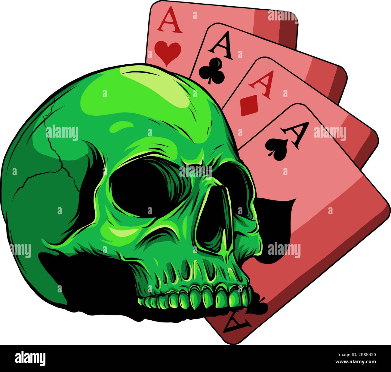 Poker face-Skull and four aces vector illustration Stock Vector Image ...