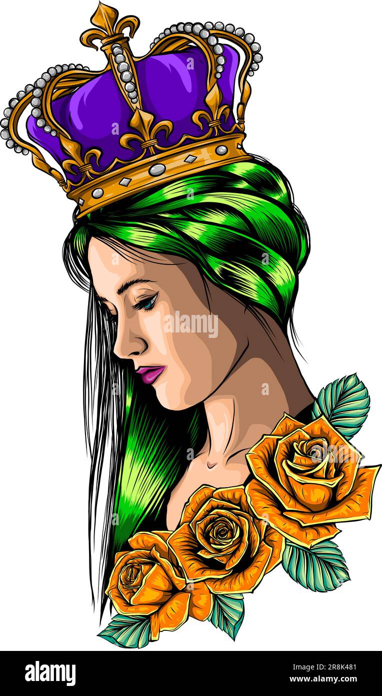 vector illustration of queen with crown and roses Stock Vector Image ...