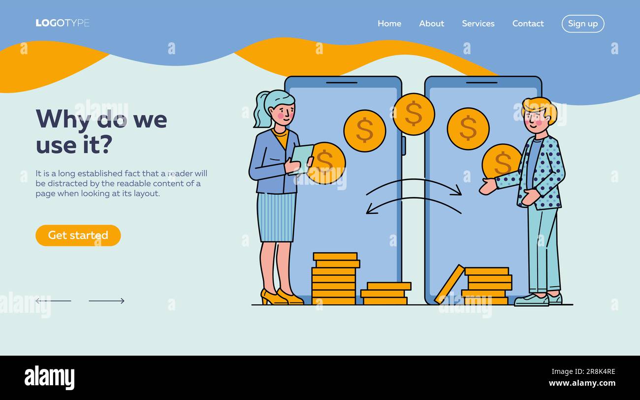 People making financial transactions via mobile app Stock Vector Image ...