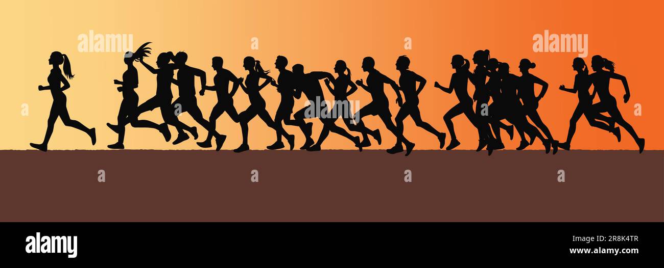 Set running silhouettes run running men and women hi-res stock ...