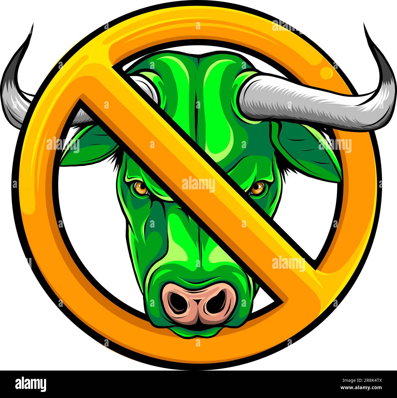 Cartoon illustration of a bull head in a red prohibition sign Stock ...