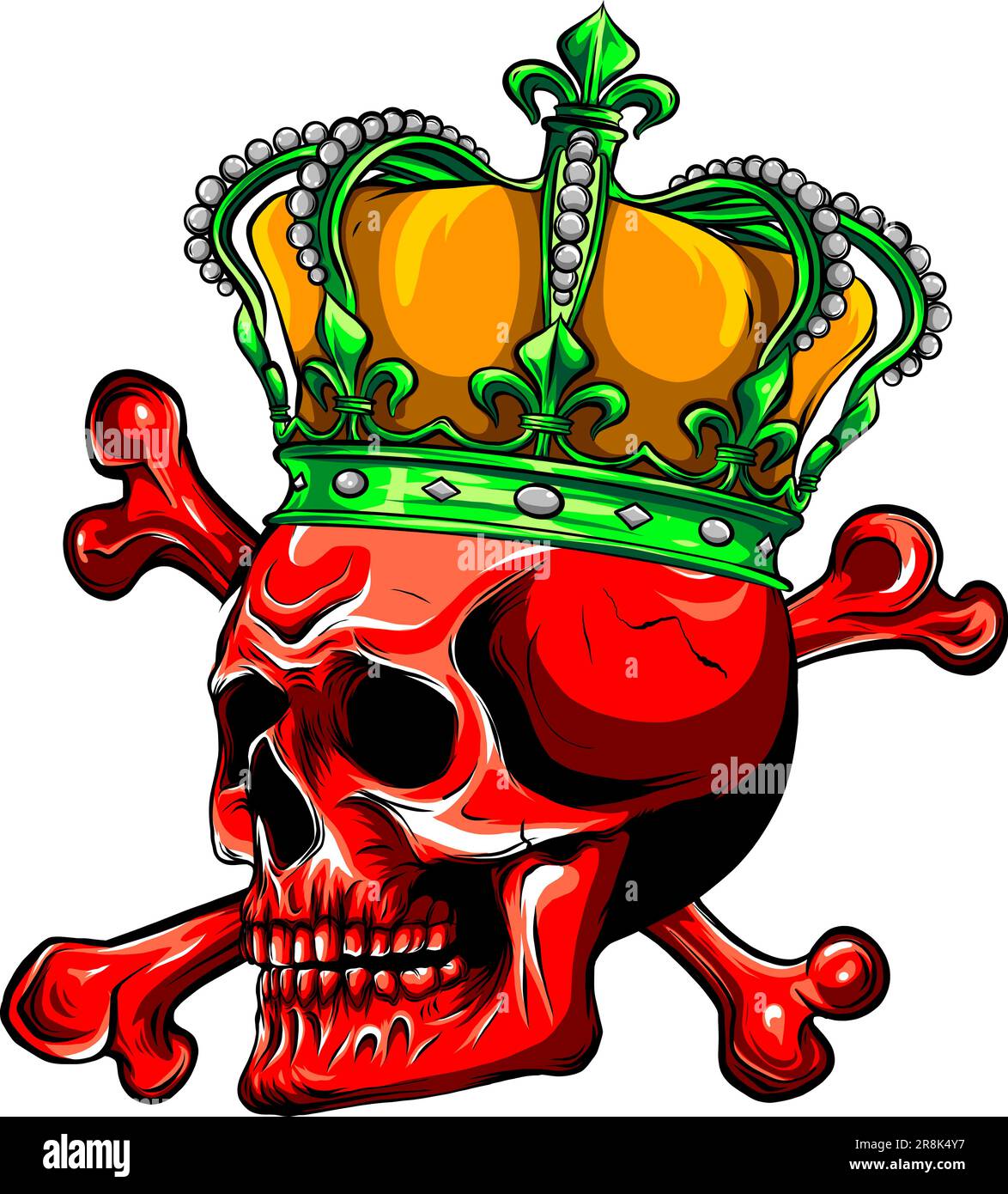 skull with crown and crossed bones in cartoon vintage style isolated on ...