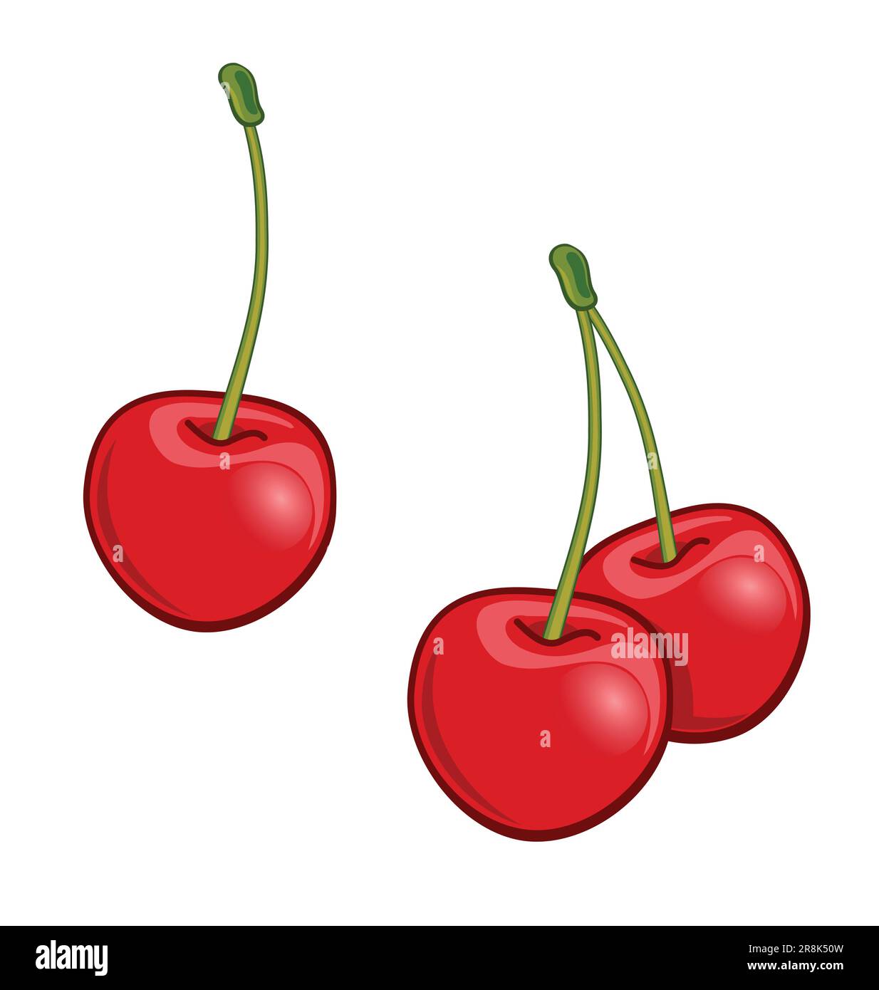 cartoon red cherries single and double vector isolated on white background Stock Vector Image ...