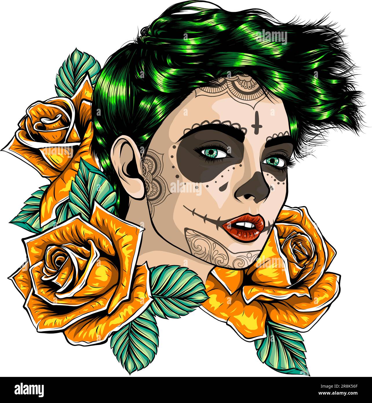 Vector Illustration Of Skull Girl With Roses Skull Sugar Flower Stock Vector Image And Art Alamy