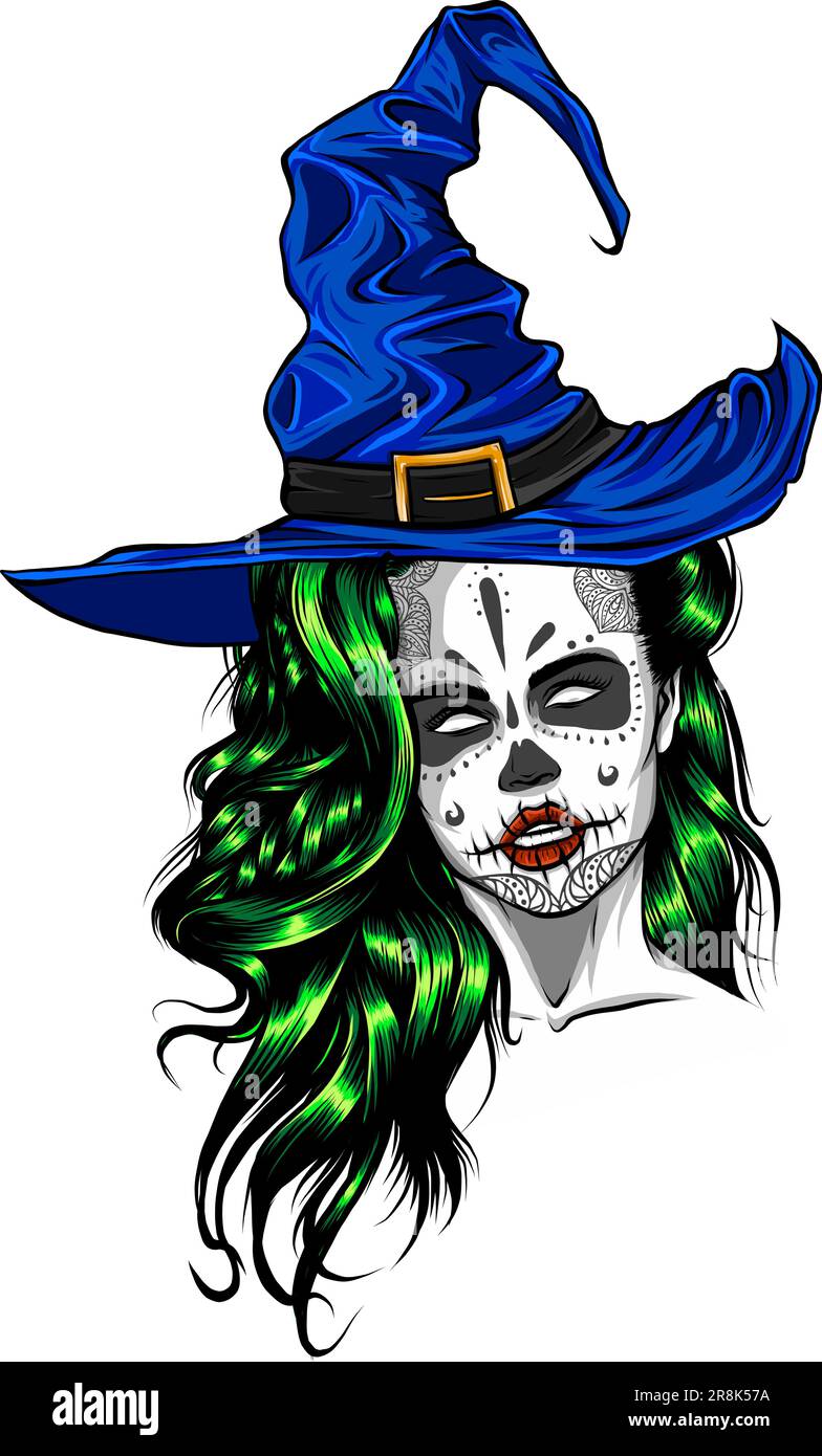 beautiful witch in a classic hat and coloured hair Stock Vector Image ...