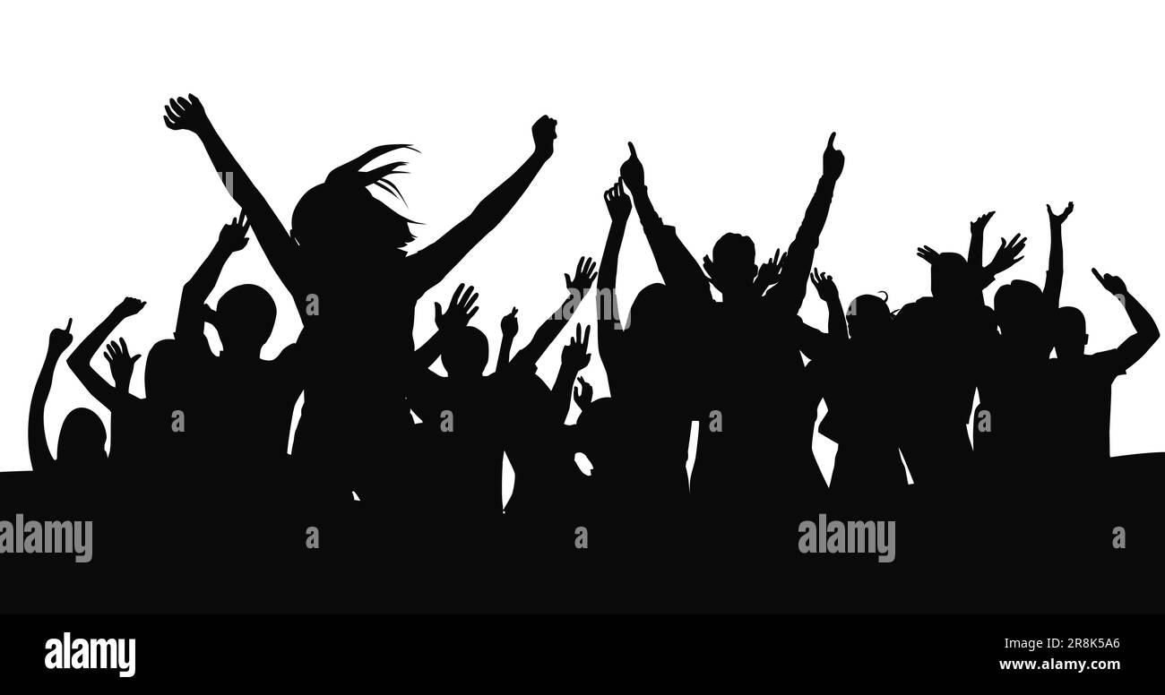 Cheering crowd at a concert.. Happy group of young people dancing at ...