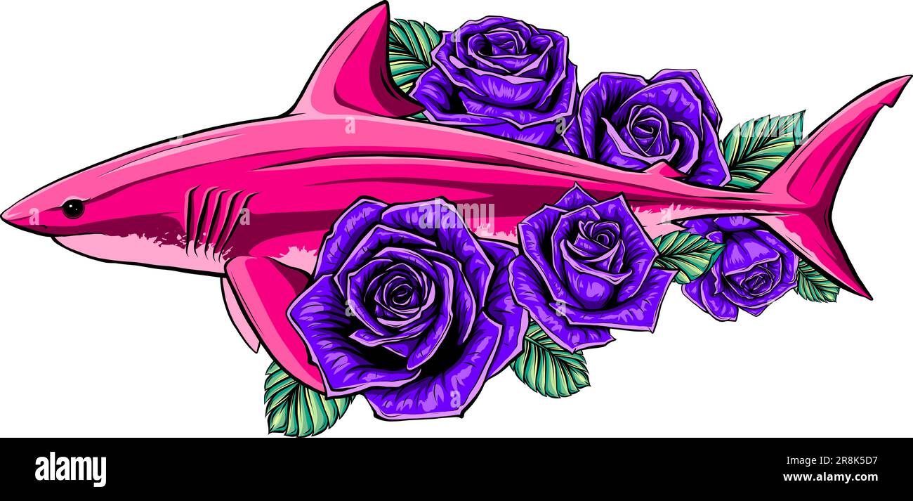 shark with red rose flower vector illustration Stock Vector Image & Art ...