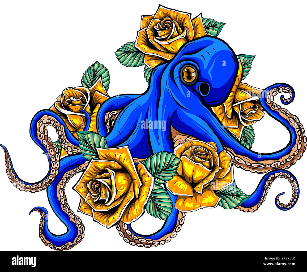 octopus with red roses vector illustration design digital draw Stock ...