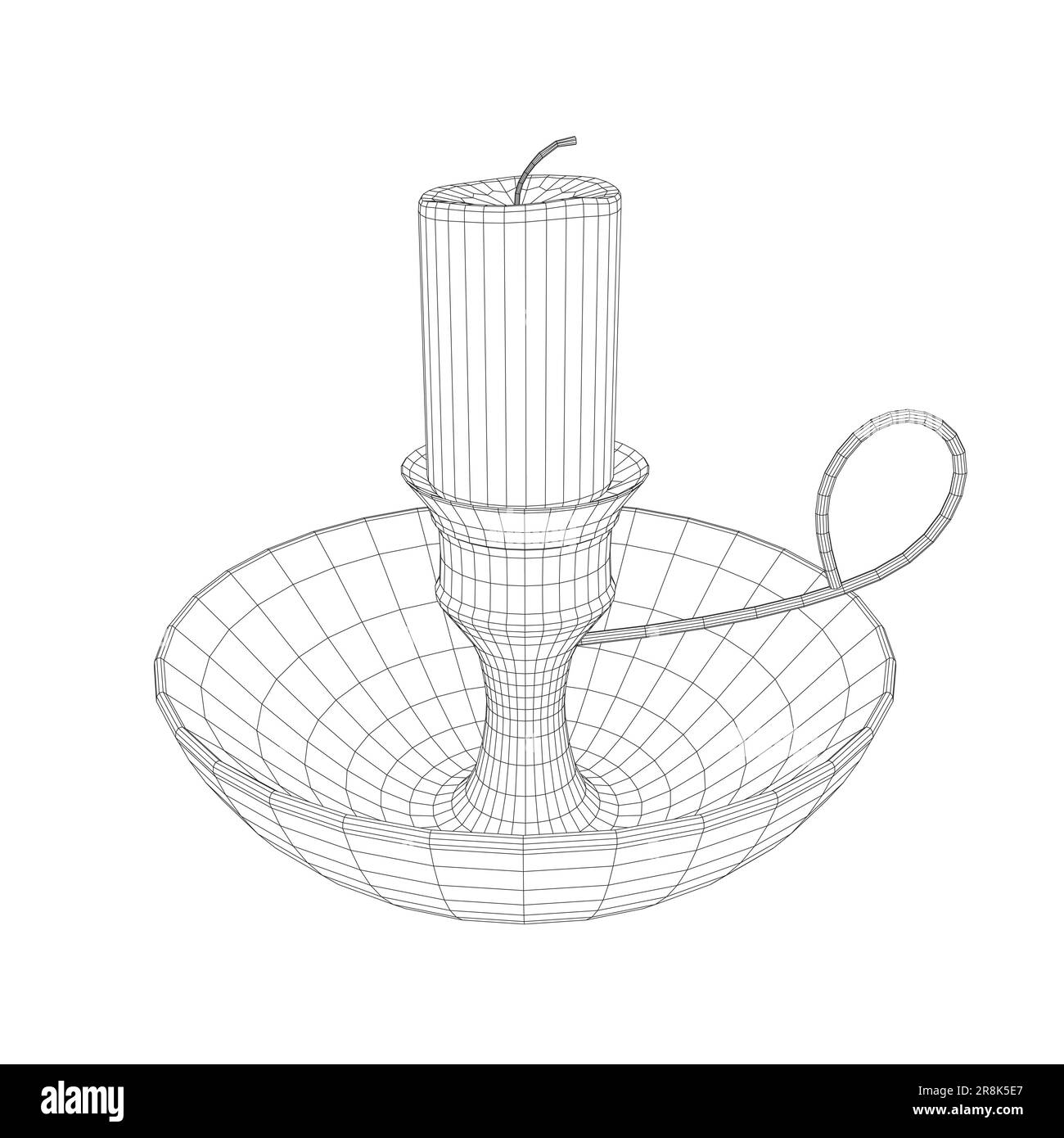 Wireframe Candle and Holder. Wireframe of the candlestick on white ...