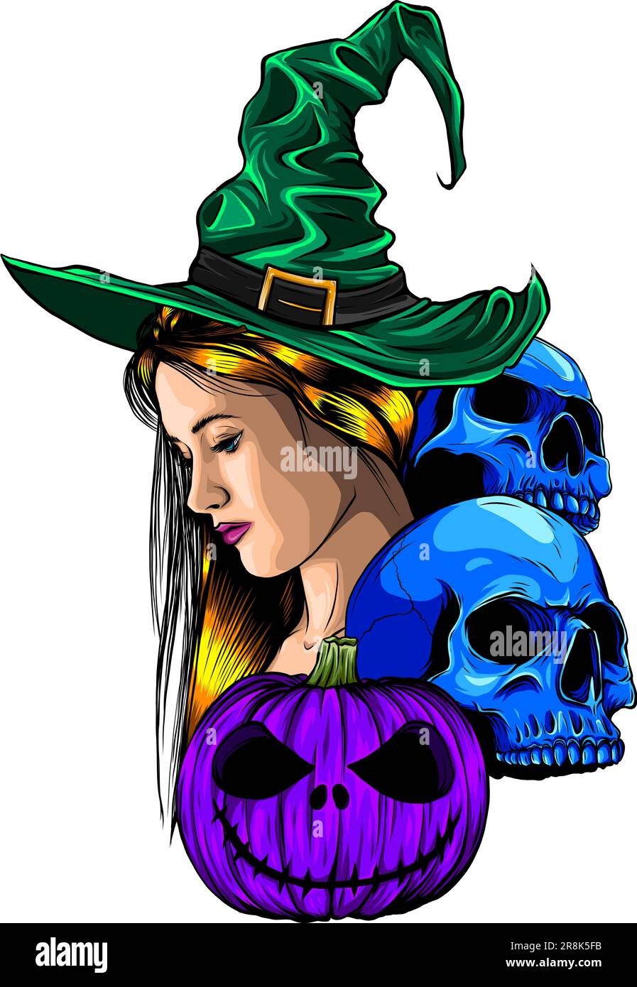 vector illustration Halloween with witch skull and pumpkin Stock Vector ...