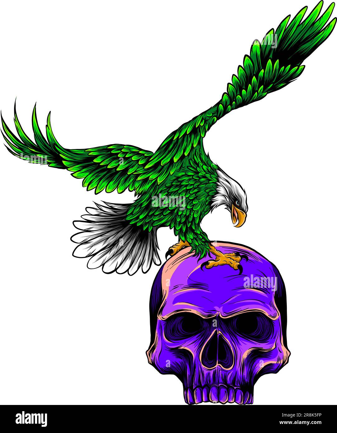 vector illustration of Eagle on human Skull hand draw Stock Vector ...
