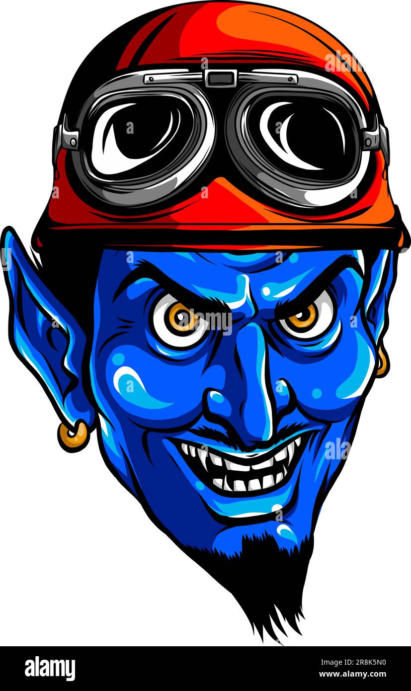 Hand drawing of devil wearing motorcycle helmet Stock Vector Image ...