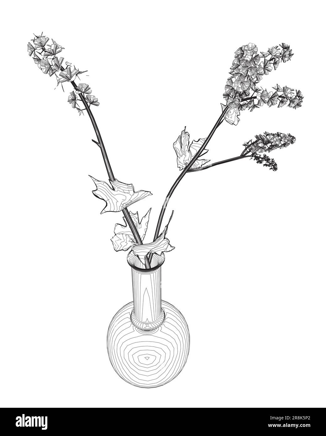 Outline of Flowers line drawing vector art in a vase for decoration ...