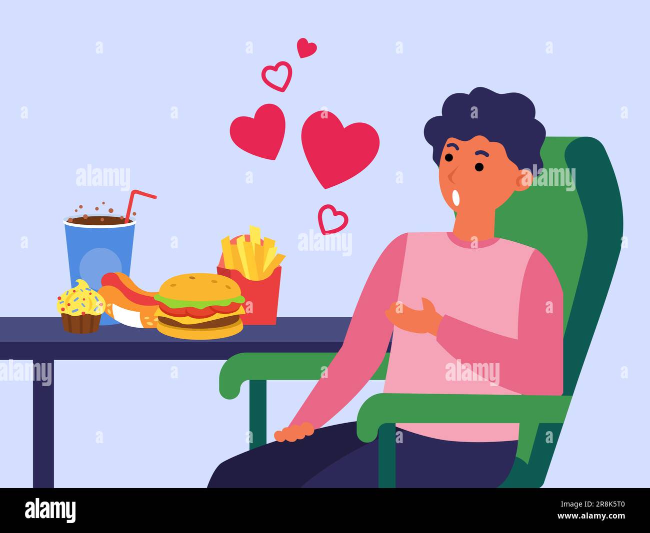 Man suffering from fast food addiction Stock Vector Image & Art - Alamy
