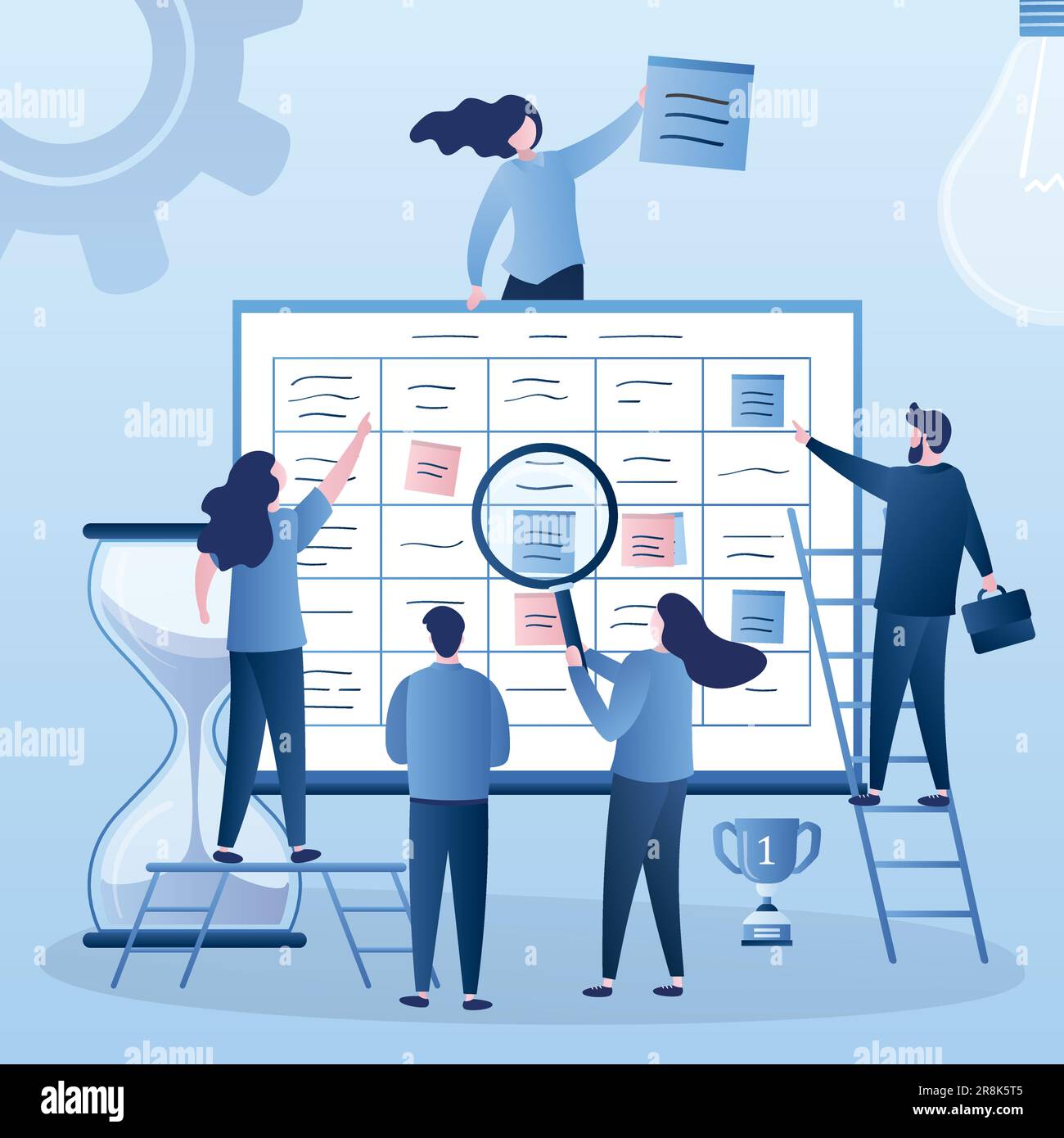 Priorities in work and schedule. Business people,hourglass and big ...