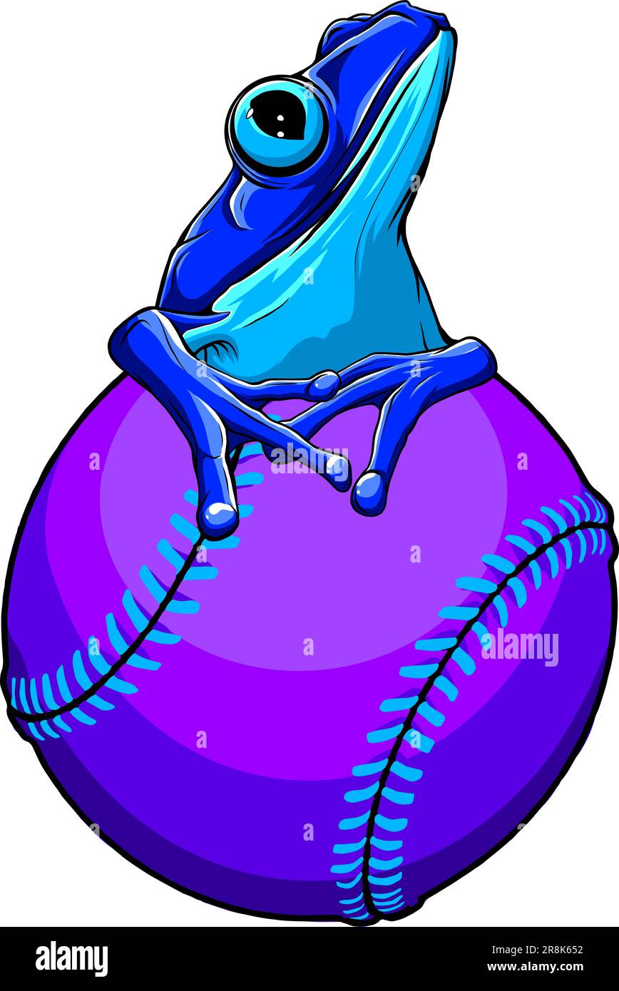 vector illustration of frog on baseball ball. digital hand draw Stock ...