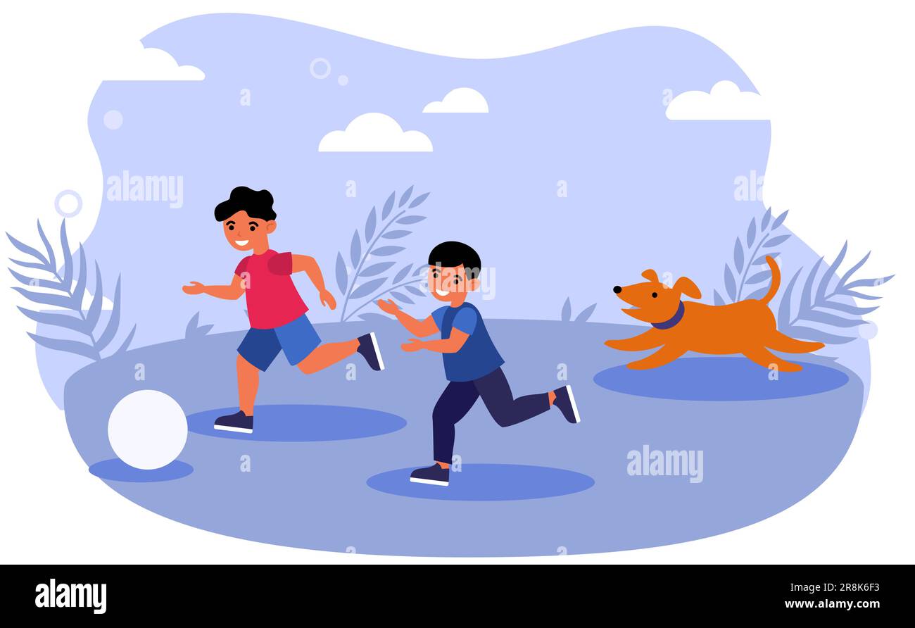 Happy children and dog playing ball outdoors Stock Vector Image & Art ...