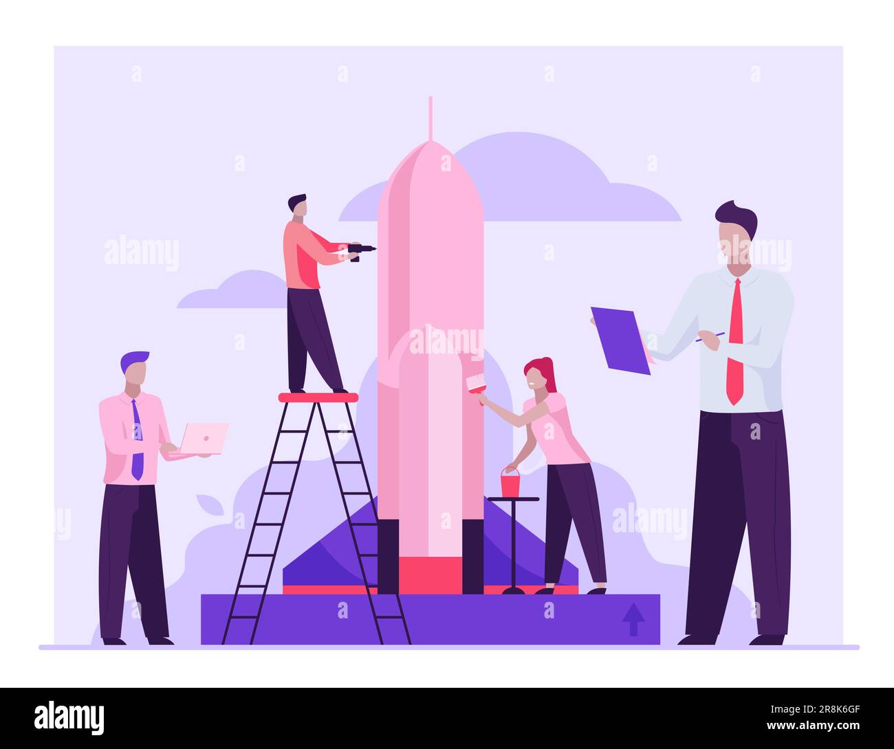 Team repairing and painting rocket for launch Stock Vector Image & Art ...