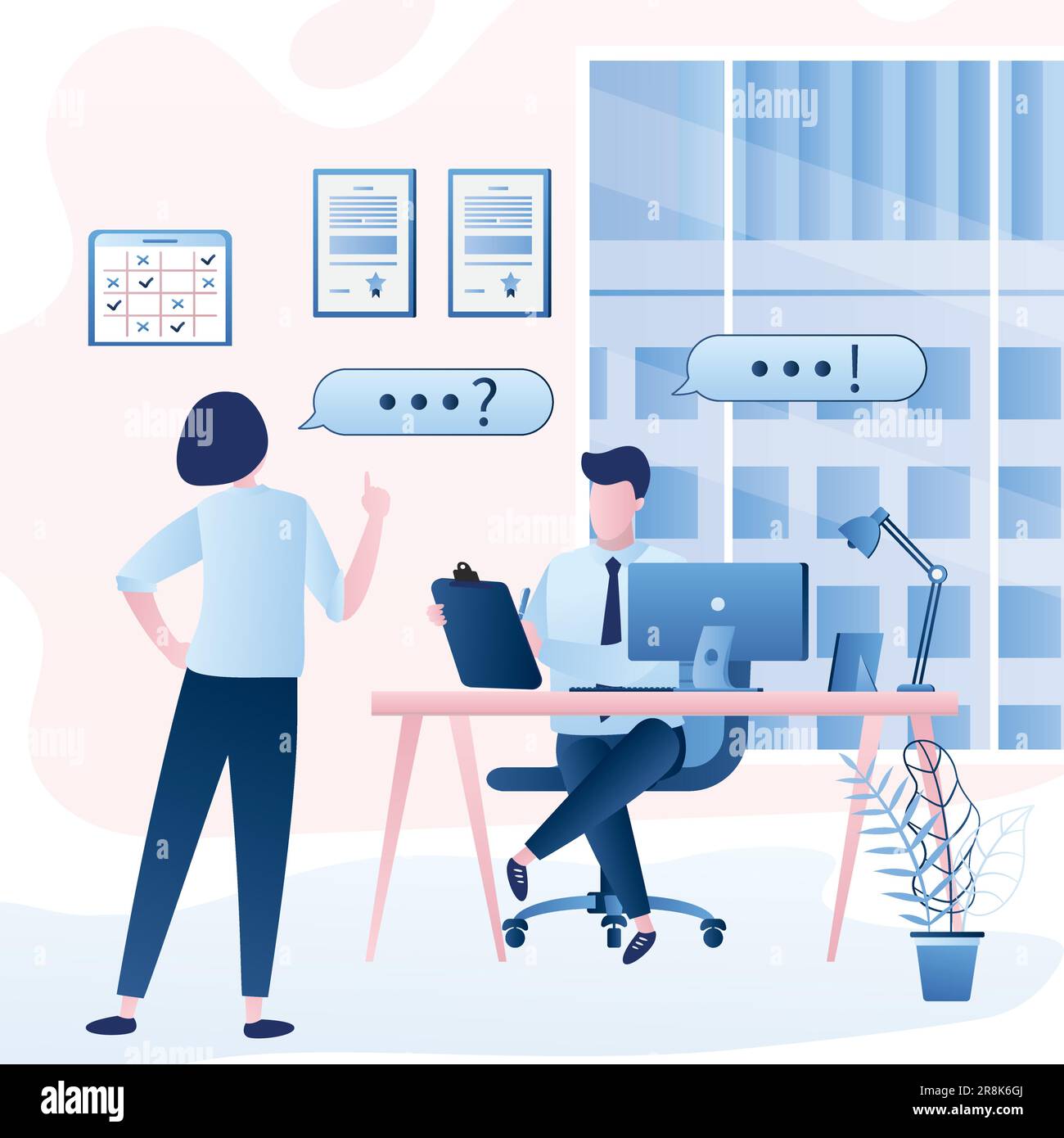 Business people talking. Colleagues communicate at work. Female boss ...