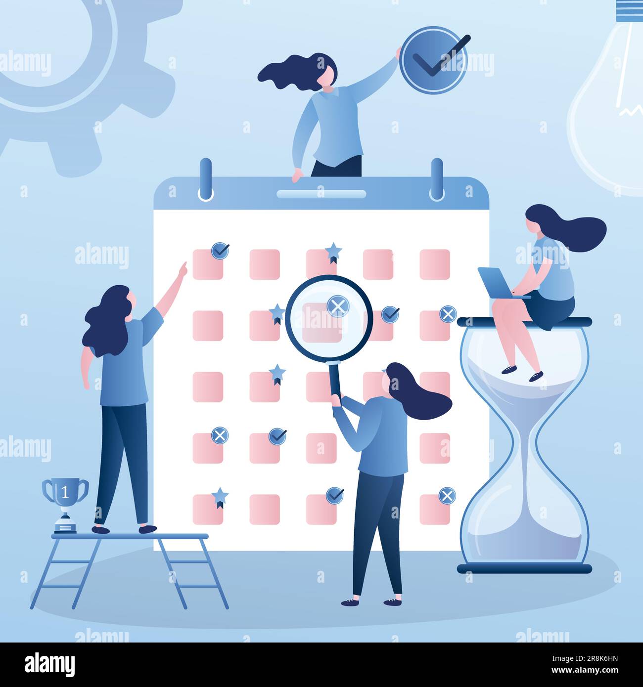 Priorities in work and schedule. Businesswomen,hourglass and big ...