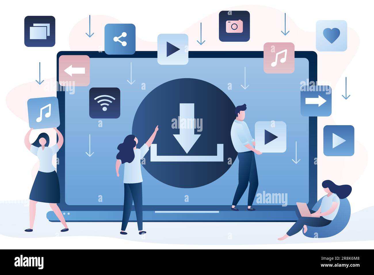 Free download concept background. Banner with upload sign on laptop screen. Torrent data piracy ...