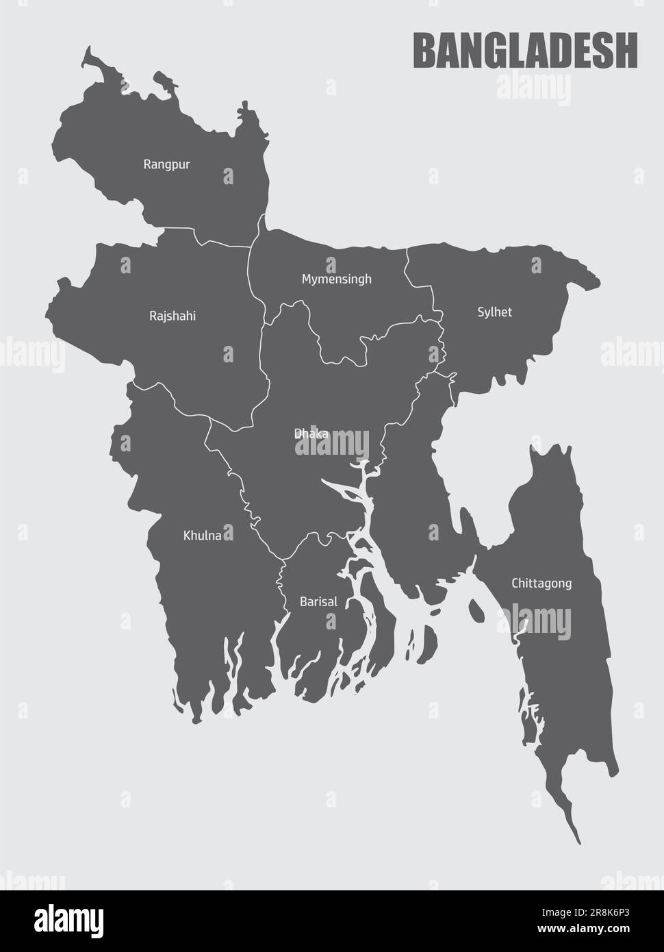 Bangladesh administrative map isolated on gray background Stock Vector ...
