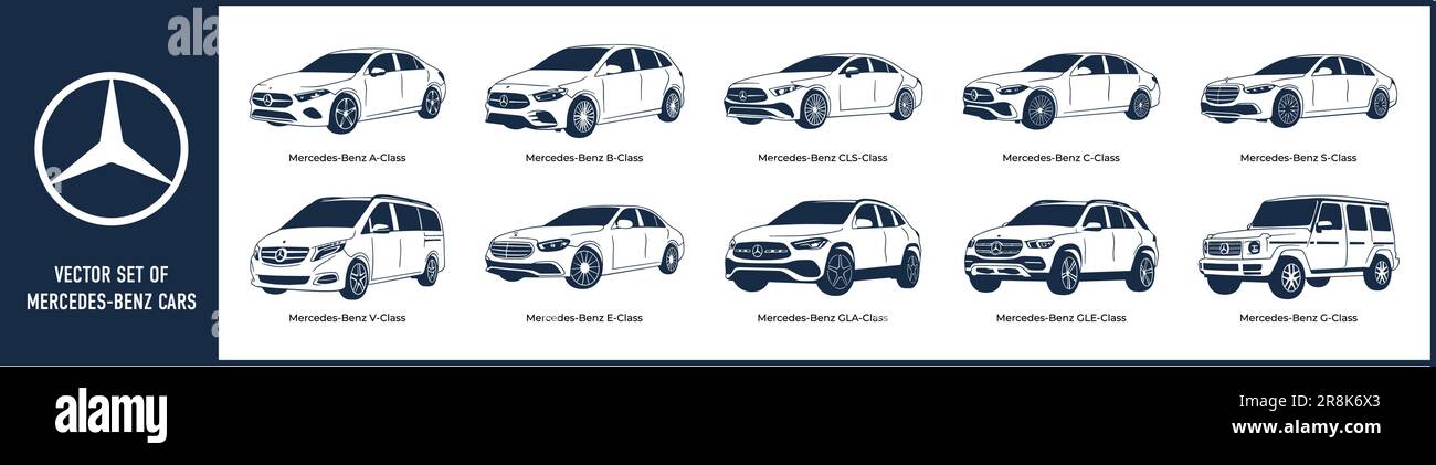 Vector silhouettes, icons of Mercedes brand cars Stock Vector Image ...