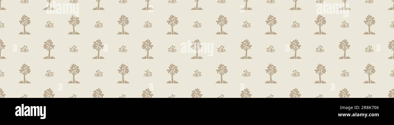 Quirky forest tree lino cut motif vector border. Seamless decoration of ...
