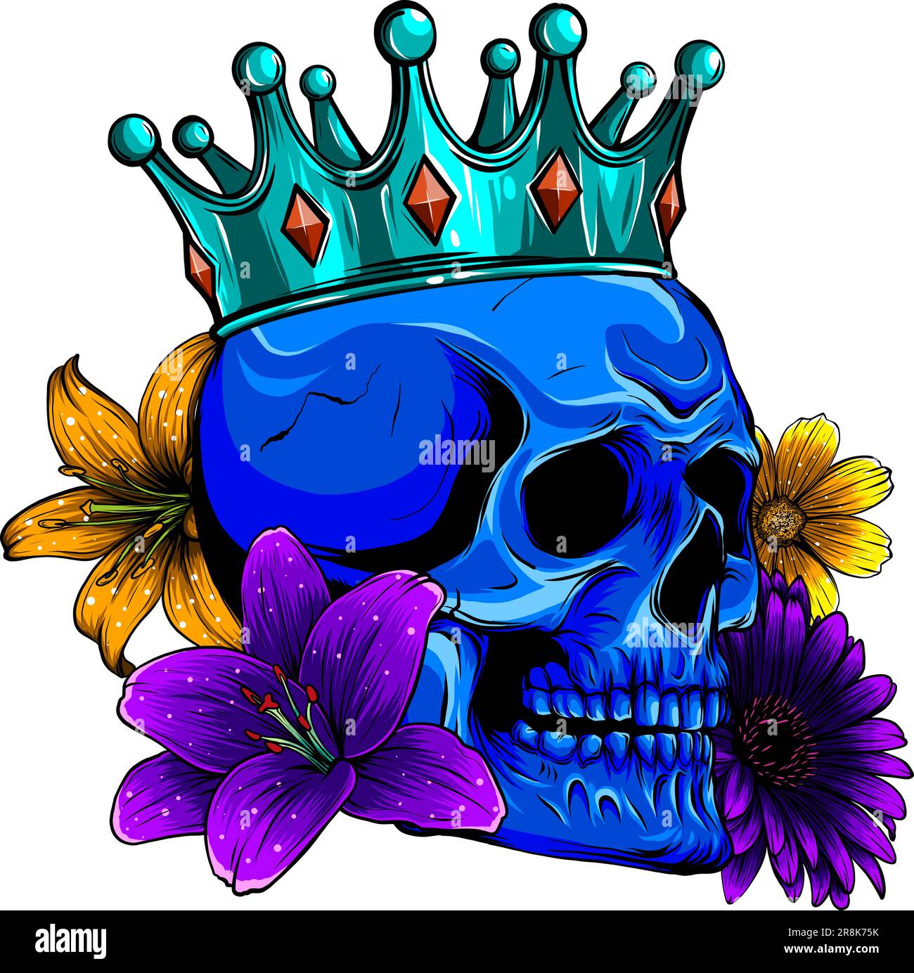 Flowers crown engraving Cut Out Stock Images & Pictures - Alamy