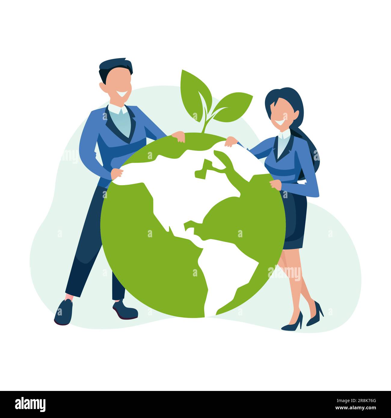 Green energy, earth environment concept. Vector of a young man and ...