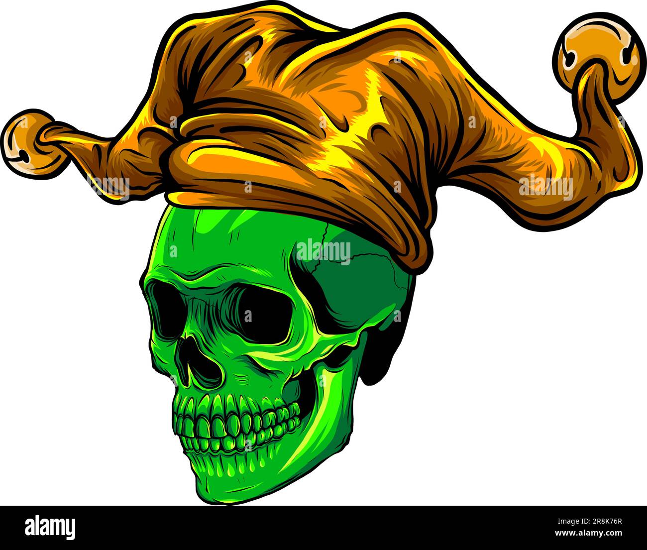 jester skull in fools cap. Vector illustration in engraving tattoo ...