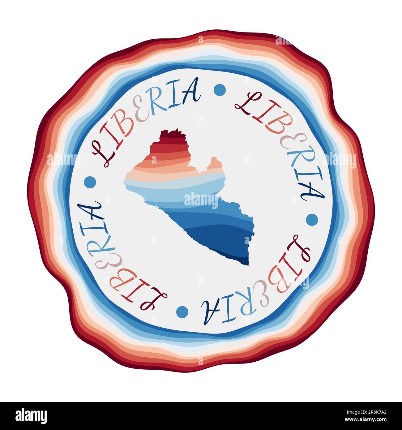 Liberia badge. Map of the country with beautiful geometric waves and ...