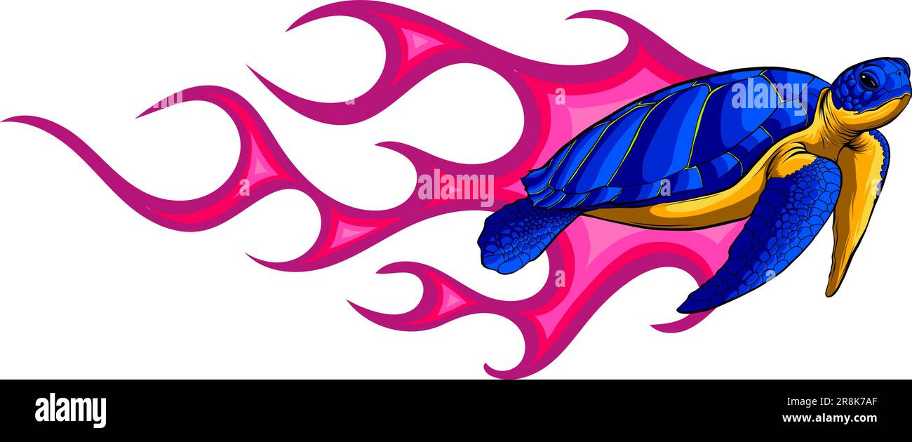 Fast turtles in flame set. Funny racing tortoise cartoon vector ...