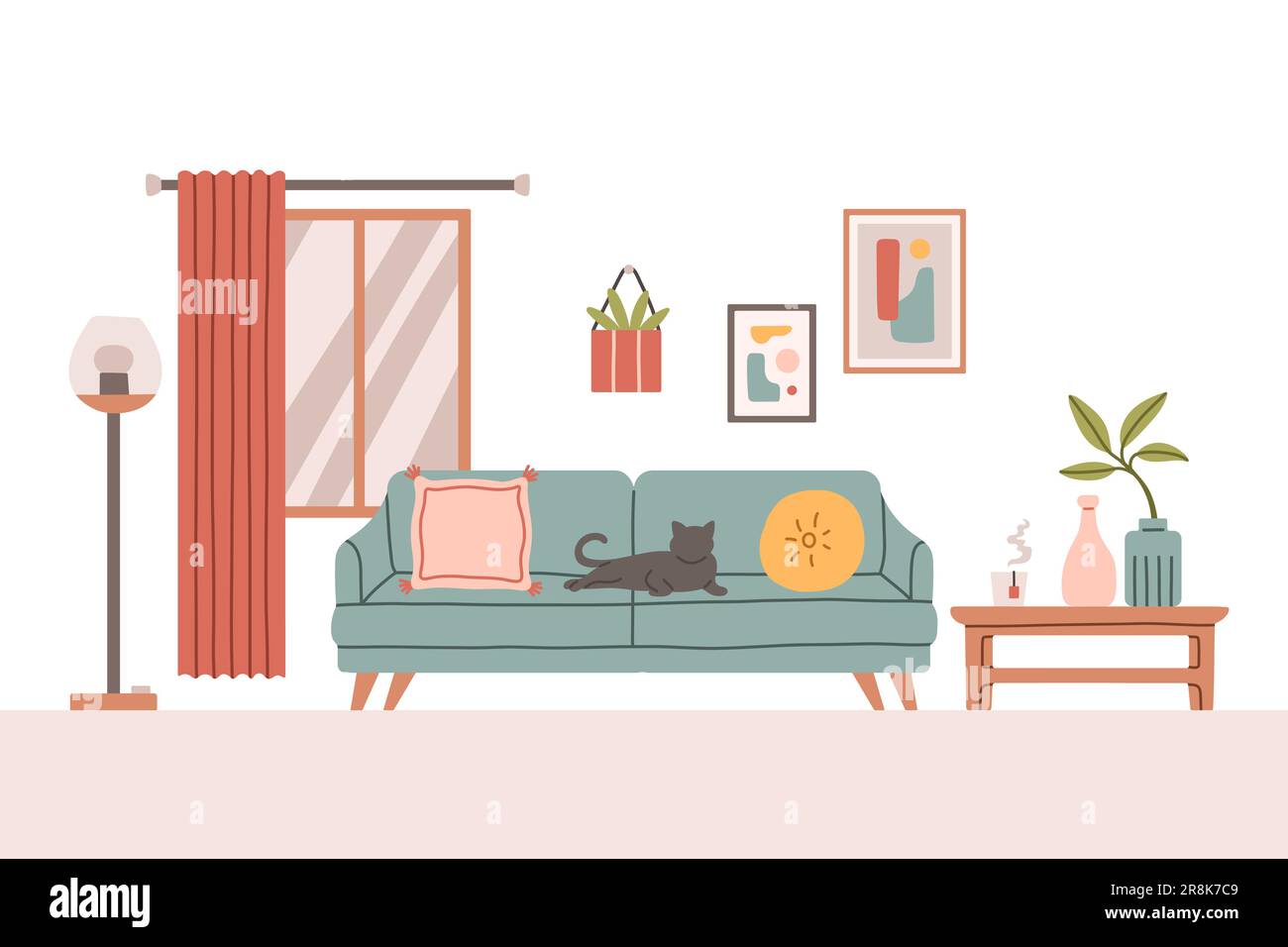 Living room modern interior set. Vector flat style collection of ...