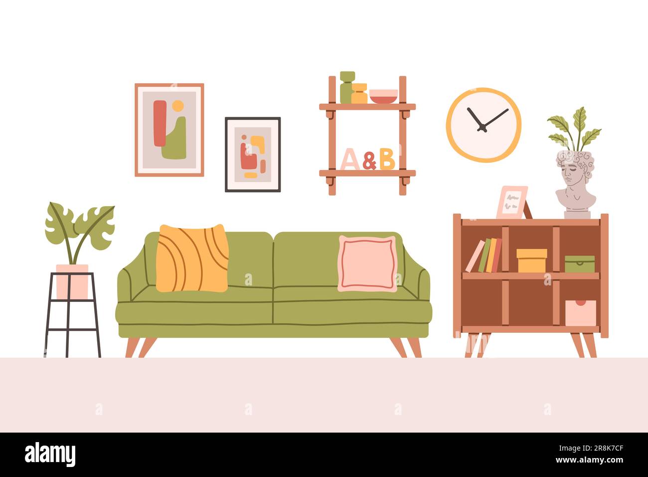 Living room modern interior set. Vector flat style collection of ...