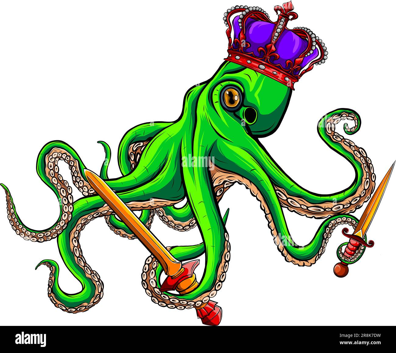 Kraken King Octopus With Crown Luxury vector illustration Stock Vector ...