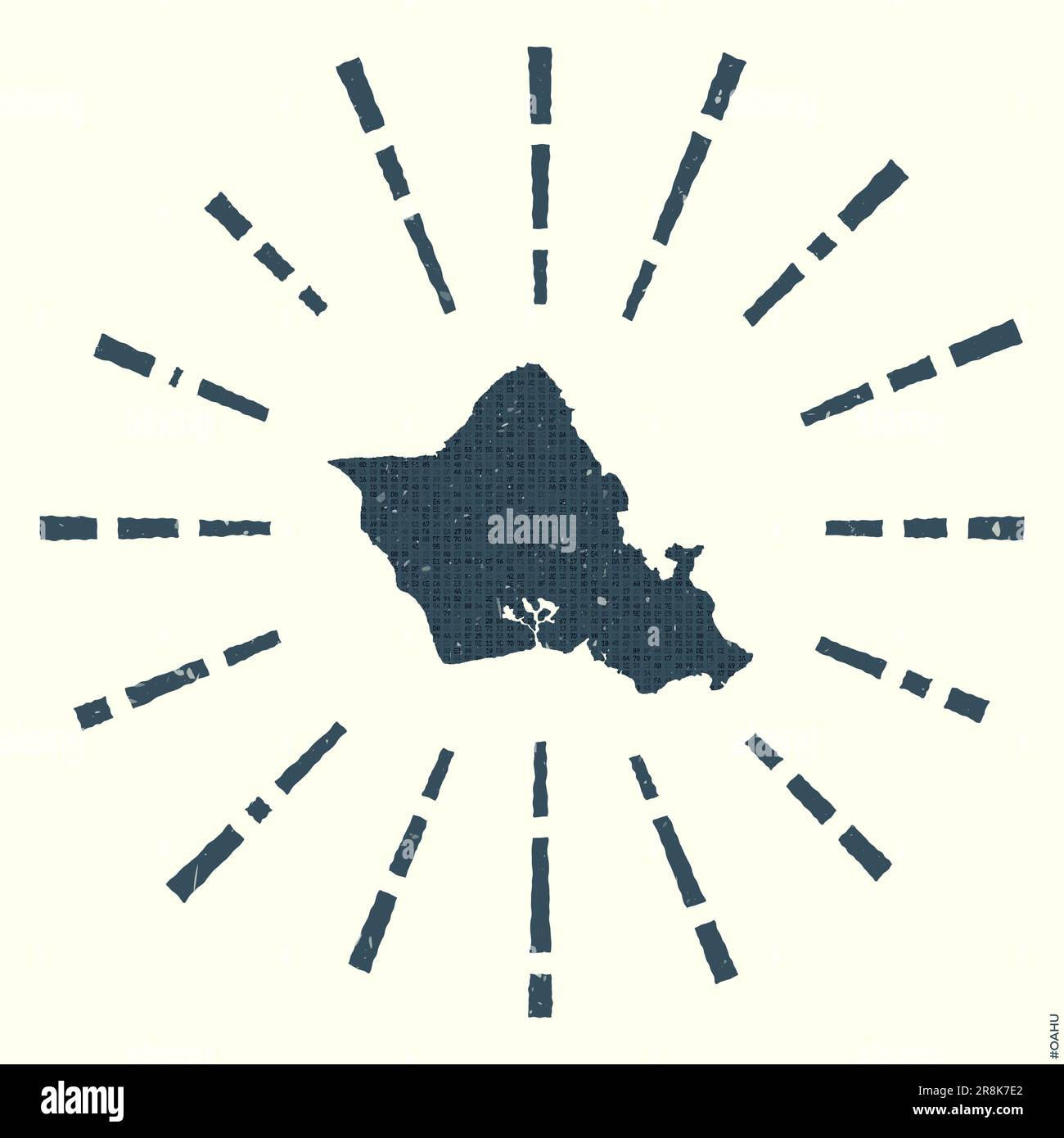 Oahu Logo. Grunge sunburst poster with map of the island. Shape of Oahu ...